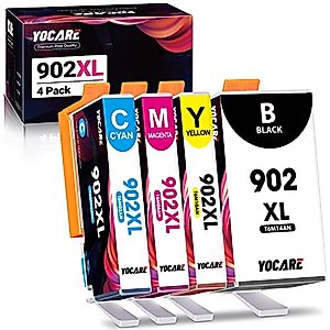 Compatible 902XL (4-Pack) Ink Cartridge Replacement for HP 902XL 902 High Yield, Work for Officejet Pro 6978 6960 6962 6968 6954 6958 6950 6951 6970 Printers (Black, Cyan, Magenta, Yellow)