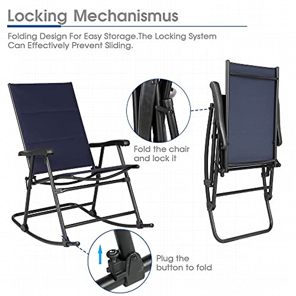 NATURAL EXPRESSIONS Folding Patio Rocking Chairs,Outdoor Oversized Textilene & 3D Mesh Fabric Rocker with High Back Hard Armrest,Portable Rocking Chair for Garden, Backyard, Porch, 300lb