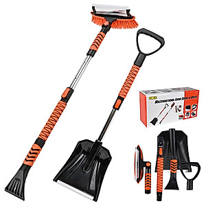 42'' Ice Scraper and Extendable Snow Brush Emergency Snow Shovel Snow Broom with Foam Grip 180° Pivoting Brush Head Snow Scraper for Cars, Trucks, SUVs, Vehicle