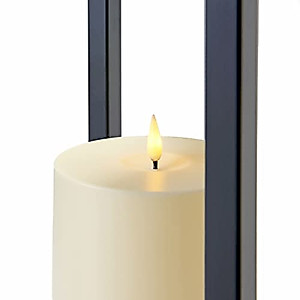 Outdoor Candle Lantern, Solar Powered - 15 Inch Tall, Black Metal, Open Frame (No Glass), Dusk to Dawn Timer, Decorative Large LED Lantern Lights for Front Porch, Garden or Patio Decor