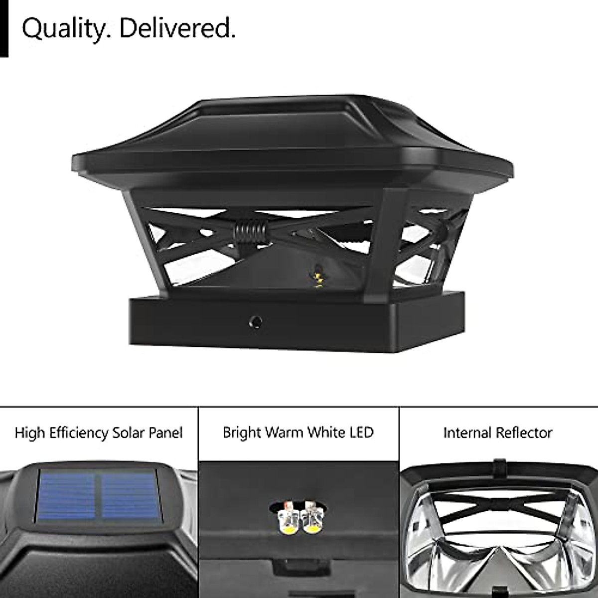 Davinci Lighting Renaissance Solar Outdoor Post Cap Lights - Includes Bases for 4x4 5x5 6x6 Posts - Bright LED Light - Slate Black (8 Pack)