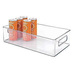 iDesign Plastic Pantry and Kitchen Storage Freezer and Fridge Organizer Bin with Easy Grip Handles, 14.5" x 8" x 4", Clear, 2 Count