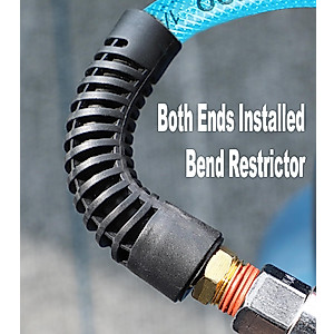 YOTOO Reinforced Polyurethane Air Hose 1/4" Inner Diameter by 100' Long, Flexible, Heavy Duty Air Compressor Hose with Bend Restrictor, 1/4" Swivel Industrial Quick Coupler and Plug, Blue