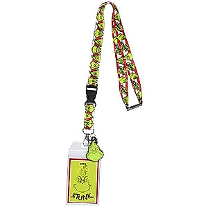 Dr. Seuss The Grinch Sink Stank Stunk Breakaway ID Badge Holder Lanyard w/ 2" Logo Rubber Pendant
