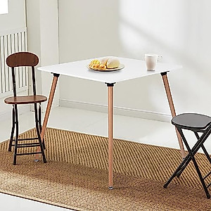 Modern 31.5 Inch Square Dining Table for 2-4 People, Functional White Table with Solid Wood Legs for Home Office Kitchen Dining Room Patio Small Spaces
