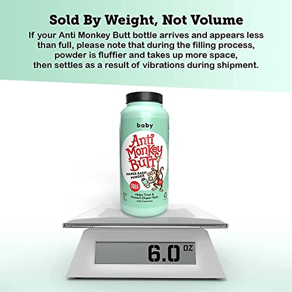 Anti Monkey Butt Baby Powder with Calamine, Prevents Diaper Rash and Absorbs Moisture, Talc Free, 6 Ounces