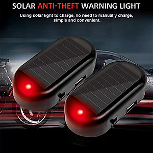 Car Solar Power Simulated Dummy Alarm, Anti-Theft LED Flashing Security Light Fake Lamp, Automotive Warning Interior Safety Lights with USB Charger Port, Car Accessories Universal for Most Cars (Red)