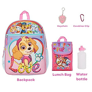 RALME 5 Pc. Nickelodeon Paw Patrol Backpack Set for Girls, 16 inch with Lunch Bag and Water Bottle, Pink