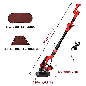 Towallmark Drywall Sander 710W, 2-in-1 Dual-Head Electric Drywall Sander, Variable Speed 1100-2100RPM with 13-Foot Dust Hose, Ceiling Sander with 12 Sand Pads and Dust bag