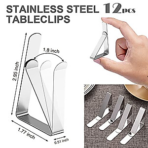 12 Pack Tablecloth Clips- Picnic Table Cloth Clips- Stainless Steel Table Cloth Cover Clamps- Table Clips for Restaurant Picnics Marquees Weddings Graduation Party- Fits Up to 1.7” Thick Tables