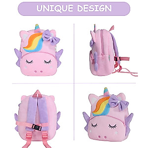 VASCHY Toddler Backpack Leash, Girls Cute Plush Animal Small Daycare Backpack for Little Kids Pink Unicorn