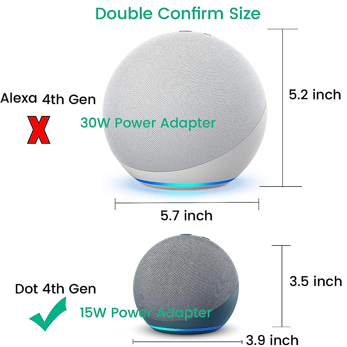 Power Adapter Replacement for Alexa Dot 4th Generation or 3rd Gen, Show 5 and Spot - Charger Cord 15W