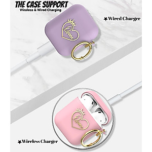 REDX1 [2 Pack] Case Compatible with Airpods 1&2nd Generation Gold Queen Design Protective Cover with Gold Keychain Accessories,TPU for Case for Women,Girl,Teen,Accessories Keychain (Purple,Pink)