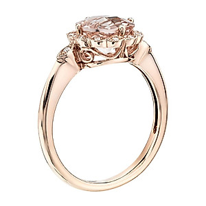 Jewelrygift 14K Rose Gold Plated Halo Ring CZ Morganite Faceted Gtone Unique Design Wedding Engagement Jewelry Vintage Style to Any Outfit for Women Ring US Size:6