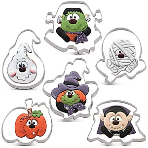 LILIAO Halloween Cookie Cutter Set - 6 Piece - Male Zombie, Female Zombie, Ghost Face, Mummy, Vampire and Pumpkin Fondant Biscuit Cutters - Stainless Steel