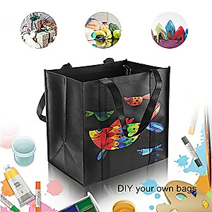 Anleo Reusable Grocery Tote Bags (6 Pack, Black) - Hold 44+ lbs - Large & Durable, Heavy Duty Shopping Totes - Grocery Bag with Reinforced Handles, Thick Plastic Support Bottom