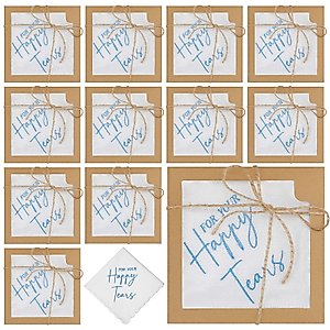 12 Sets Wedding Handkerchief Embroidered Handkerchief with Scallop Lace Edges Fun Wedding Gifts for Wedding Day Bride (Happy Tears)