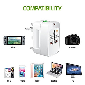 Portable Worldwide Universal Power Adapter All in One International Out of Country Travel Wall Charger Plug for Wall Plug Input in USA EU UK France Italy Australia India Outlets by Cellet