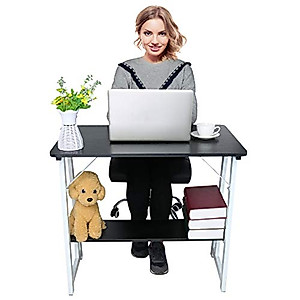 Desktop Computer Desk with Storage Rack, Home Office Study Writing Table Computer Gaming Table Bedroom Laptop Study Table, Student Workstation Study Reading Writing Desk PC Laptop Table (Black)