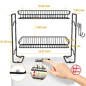 Johamoo Over The Toilet Storage, 2-Tier Bathroom Organizer Shelves, Multifunctional Bathroom Storage Rack with 4 Suction Cup, No Drilling Space Saver with Hooks, Upgrade Non-Adhesive, Black