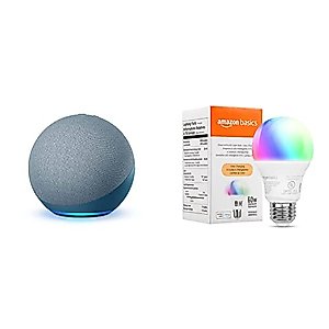 Echo (4th Gen)| Twilight Blue with Amazon Basics Smart Color Bulb