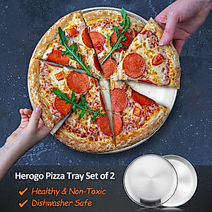 Herogo 12 Inch Stainless Steel Round Pizza Pan Set of 2, Large Healthy Pizza Tray Platter for Oven Baking Serving, Dishwasher Safe