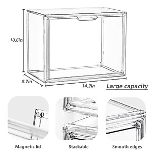 Clear Acrylic Display Case, Stackable Plastic Storage Bins with Magnetic Attraction Lid, Showcase for Cosmetic, Large Figures Collectibles, X-Large