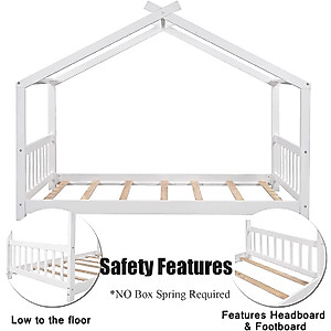 Harper & Bright Designs Twin House Bed for Kids, Floor Bed Frame Twin with Headboard and Footboard, Wooden Twin Kids Bed Montessori Floor Bed for Toddlers, Girls, Boys,White