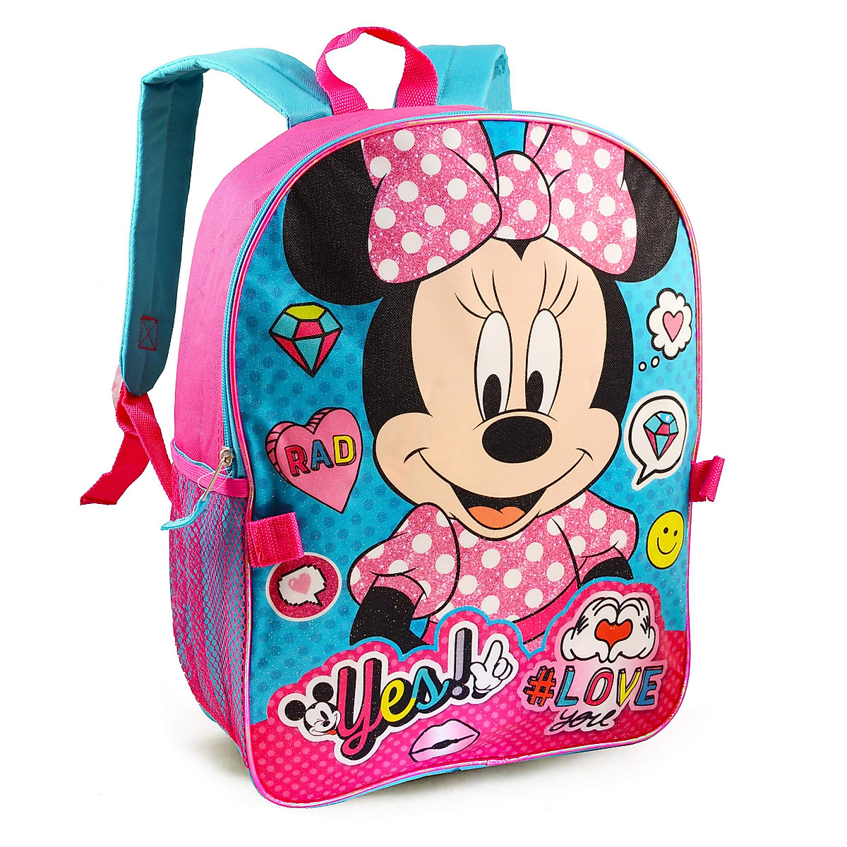 Disney Studio Disney Minnie Mouse Backpack with Lunch Box for Girls - 5 Pc Bundle With Large 16 Minnie Mouse Bag, Insulated Lunch Bag, Stickers, and More (Minnie School Supplies)