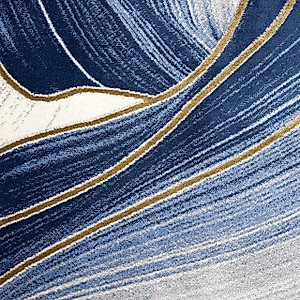 Abani Blue & Ivory Metallic Contemporary Ribbon Area Rug, Rugs Swirl Design Neutral Non-Shed 6' x 9' Bedroom Rug