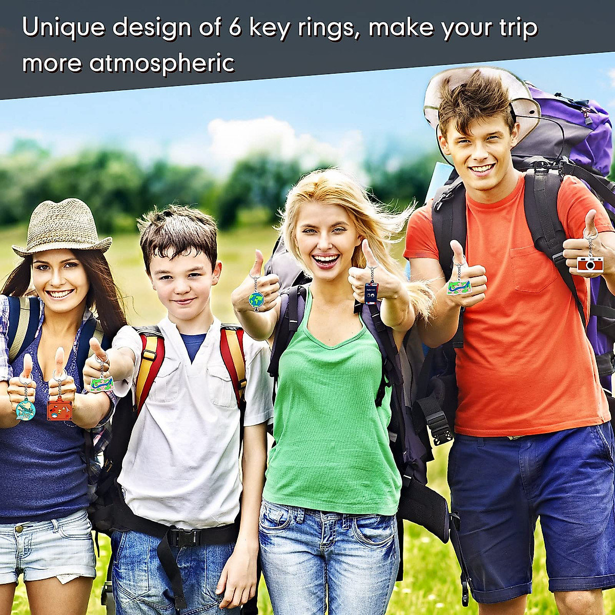 24 Pack Adventure Keychains Travel Party Key Chains Retro Voyage Portable Keyring for Retirement Farewell Birthday Baby Shower Carnival Party Decorations Camping Gift Accessories