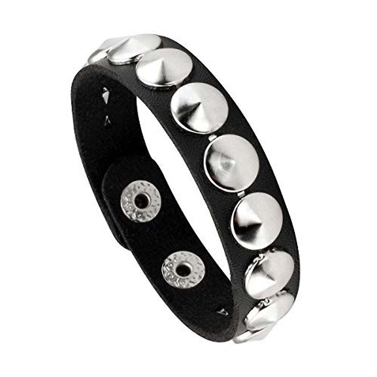 Eigso 2Pcs Black Leather Bracelet for Men Women Adjustable Hematite Punk Spike Metal Cuff Bangle