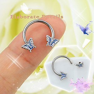 OUFER Butterfly Daith Earrings, 316L Surgical Steel Septum Nose Rings, 16G Daith Tragus Conch Piercing Jewelry, Cartilage Hoop Earrings for Women And Men