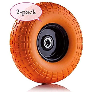 AFT PRO USA - 2-Pack 10' Flat Free Tires Air less Tires Wheels By AFT PRO USA with 5/8' Center - Solid Tire Wheel for Dolly Hand Truck Cart/All Purpose Utility Tire on Wheel (Orange)