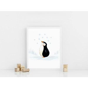 bumbleboo Baby Penguin Nursery Wall Prints, Play Room Decoration, Nursery Wall Art, Nursery Room Decor, Penguin Family Print Set, Unframed, Set of 3 Prints, 8x10 (Blue)