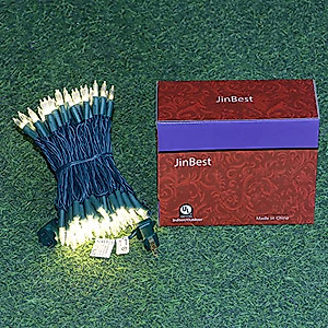 JinBest 100 LED Warm White Green Wire String Lights, UL Certified and Commercial Mini Light Set, for Indoor Outdoor Party, Patio, Trees.