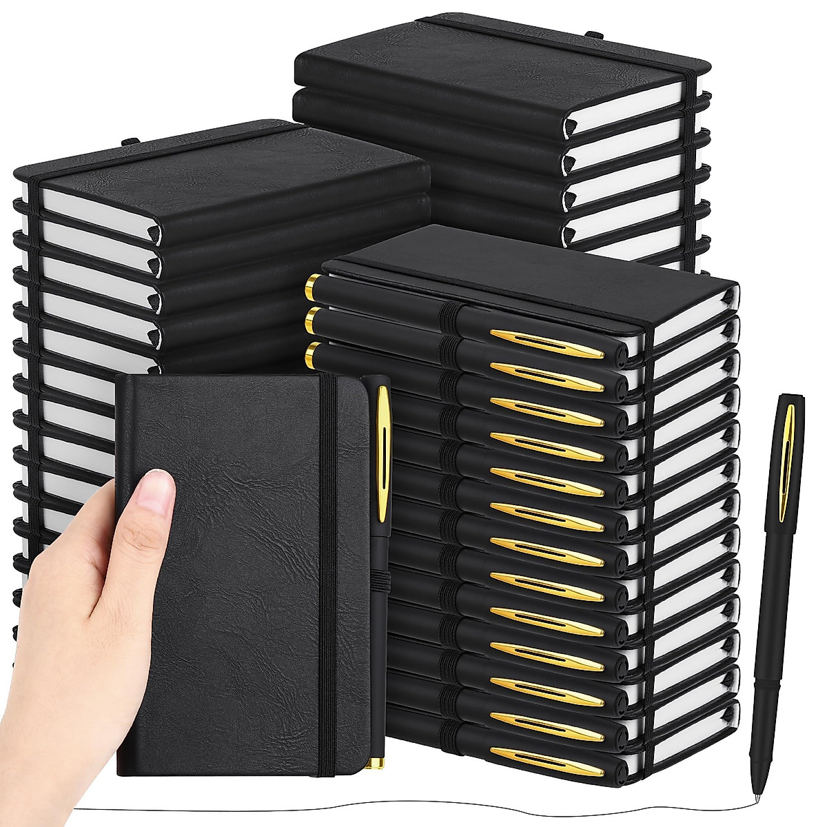 KOGGON 50 Pack Pocket Notebook Journals with Pens, 160 Pages, 3.5x5.5 Inches, A6 Mini Notebooks Small Journals College Ruled Hardcover Notebook PU Leather Notepad with Pen Holder for Office School