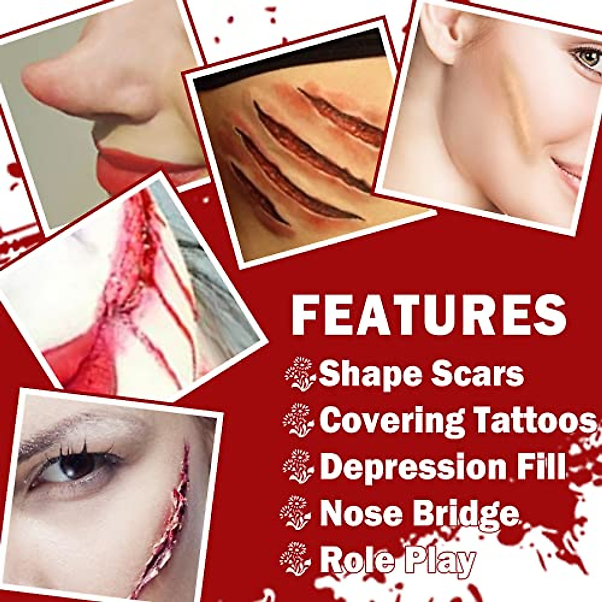 Halloween SFX Scar Wax Makeup Kit,Fake Blood Gel Fake Skin Scar Wound Special Effects Makeup Kit,Scar Wax+Blood Gel+Double-Ended Spatula