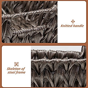 JMKaixin Wicker Storage Baskets, Water Hyacinth Storage Basket with Built-in Handles,2-Pack Hand Woven Baskets with Carry Handles for Storage 13.75" x 11" x 5"