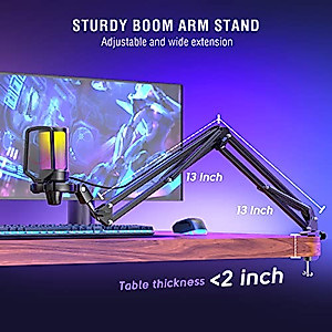 FIFINE Gaming PC USB Microphone, Podcast Condenser Mic with Boom Arm, Pop Filter, Mute Button for Streaming, Twitch, Online Chat, RGB Computer Mic for PS4/5 PC Gamer Youtuber-AmpliGame A6T