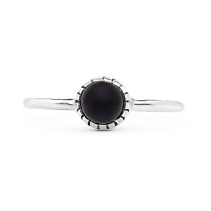 Black Onyx Round Stone Delicate Ring 925 Sterling Silver Vintage Tribal Gipsy Boho Look US Size 5 6 7 8 9 (6)