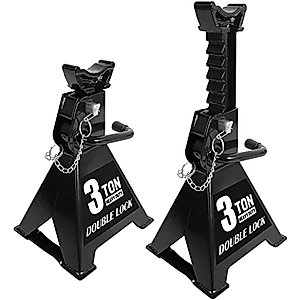 Torin AT43005AB Steel Heavy Duty Jack Stands: Double Locking Pins, 3 Ton (6,000 lb) Capacity, Black, 1 Pair (2 Pack)