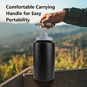 Tahoe Trails 1 Gallon Vacuum Insulated Water Bottle,ONE Gallon Stainless Steel Double Walled Water Jug,18/8 Food-Grade Stainless Steel Insulated Water Bottle for Hot and Cold Drinks Water Bottle,BLACK