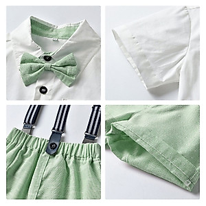 Volunboy Baby Boy Formal Short Set Toddler Summer Gentleman Outfit Kid Short Sleeve Bowtie Shirt Suspender Shorts Suit (White+Green, 2-3T)