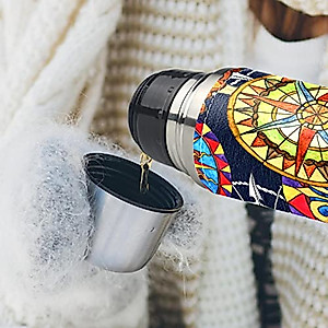 Aesthetic Colorful Compasses Watercolor Stainless Steel Water Bottle, Leak-Proof Travel Thermos Mug, Double Walled Vacuum Insulated Flask 17 OZ