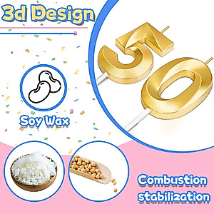 50th Birthday Candles for Cake,Gold Number Candles for Happy Birthday Cake Toppers,Birthday Decorations for Her Him Party Anniversary Wedding