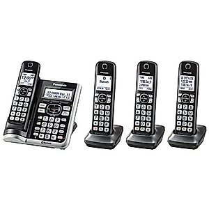 PANASONIC Link2Cell Bluetooth Cordless Phone System with Voice Assistant, Call Blocking and Answering Machine. DECT 6.0 Expandable Cordless System - 4 Handsets - KX-TGF574S (Silver)