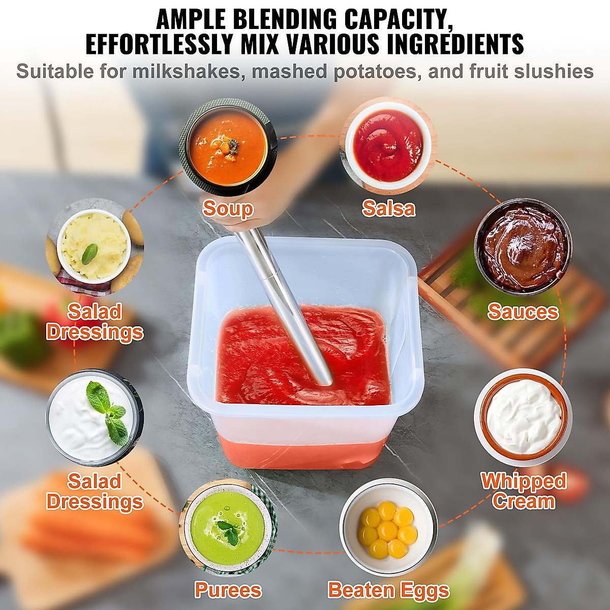 VEVOR Commercial Immersion Blender, 500 Watt Heavy Duty Hand Mixer, Variable Speed Kitchen Stick Mixer with 304 Stainless Steel Blade, Multi-Purpose Portable Mixer for Soup, Smoothie, Puree, Baby Food