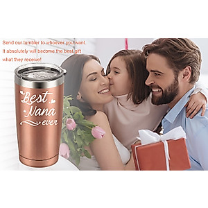 Best Nana Ever Travel Tumbler Best Nana Ever Tumbler with Straw Nana Gifts Birthday Mothers Day Gifts for Nana Grandma from Grandkids Granddaughter Grandson with 2 Lids and Straws, 20OZ Rose Gold