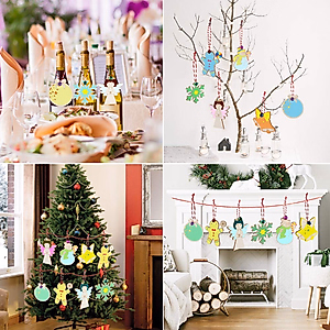 GUDELAK 48PCS Christmas Crafts for Kids, Wooden Christmas Ornaments Unfinished Wood Slices with 6 Styles, DIY Christmas Ornaments Kits for Christmas Tree Holiday Hanging Decorations